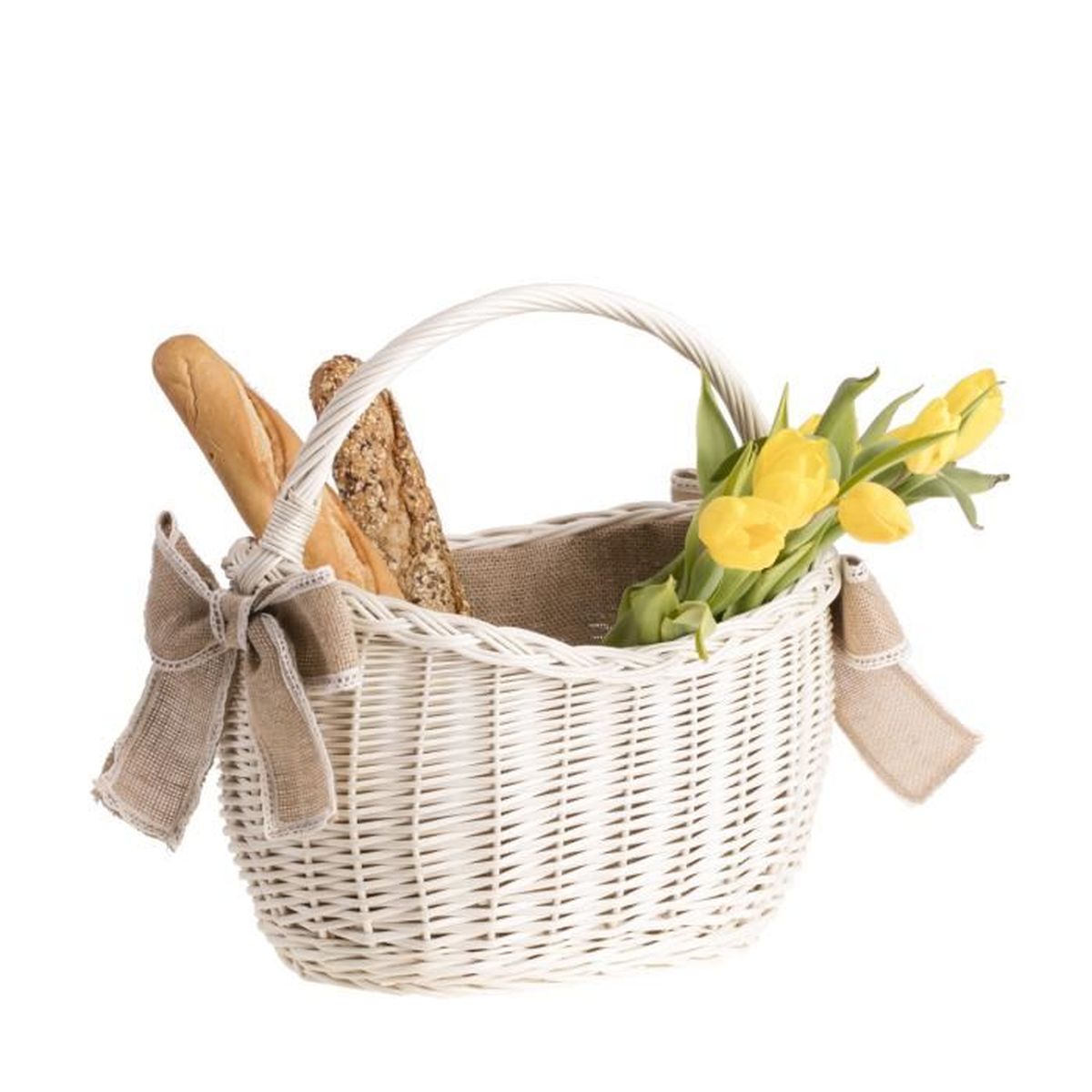 Panier en osier blanc avec anse, Panier gondole de courses en osier ...