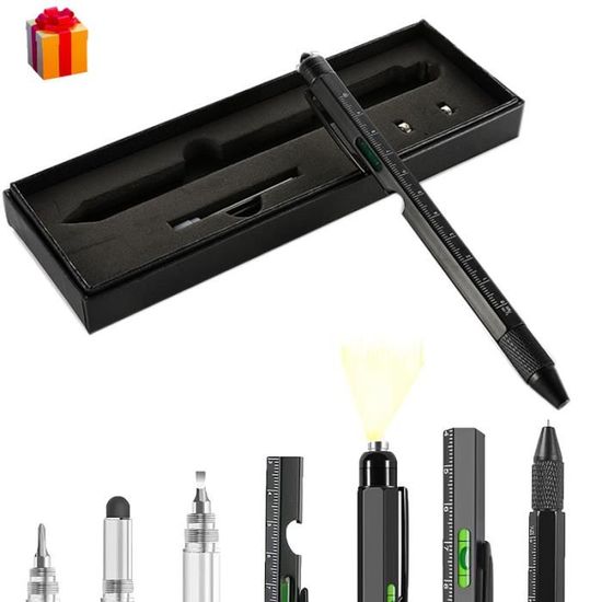 Stylo Multifonction - LEOCLOTHO - Noir - 9 en 1 - Stylo en métal de ...