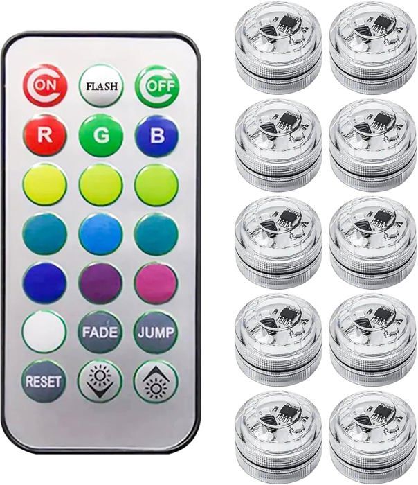 Mini Lumières LED Submersible, 10 pcs Lampe sous-Marines Étanche, Multicolore LED Eéclairage ...