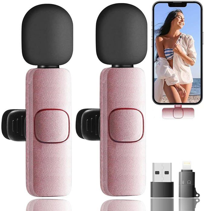 2pcs Microphone Lavalier sans Fil pour iPhone/iPad/Android/Ordinateur ...