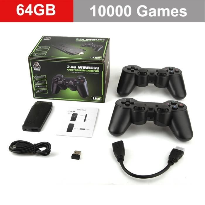 64 Go 10000 jeux - Console de jeu vidéo sans fil pour enfants, manette ...