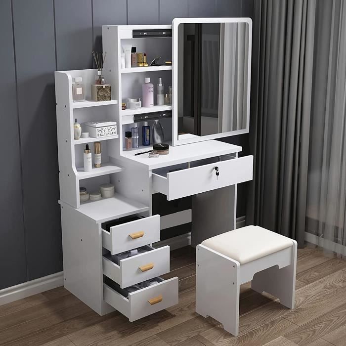Coiffeuse, Commode avec Miroir Coulissant et Tabouret, Les Coiffeuse ...