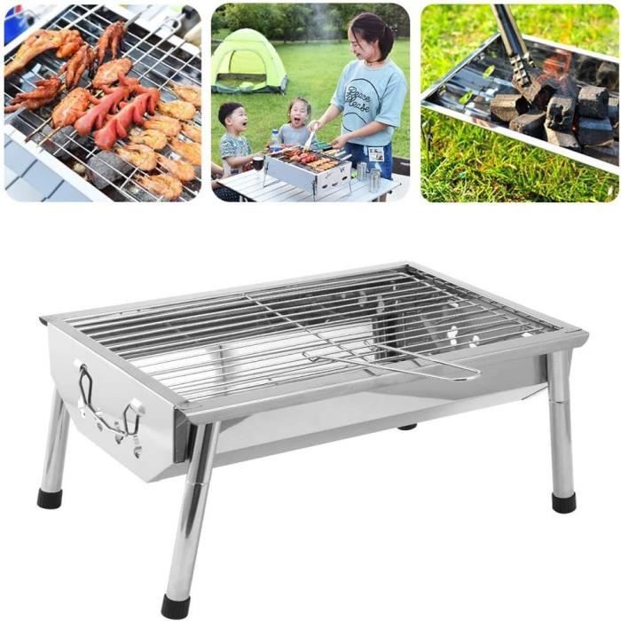 Grille de barbecue pliable en acier inoxydable - Portable pour pique-nique - Pour 1-3 personnes ...