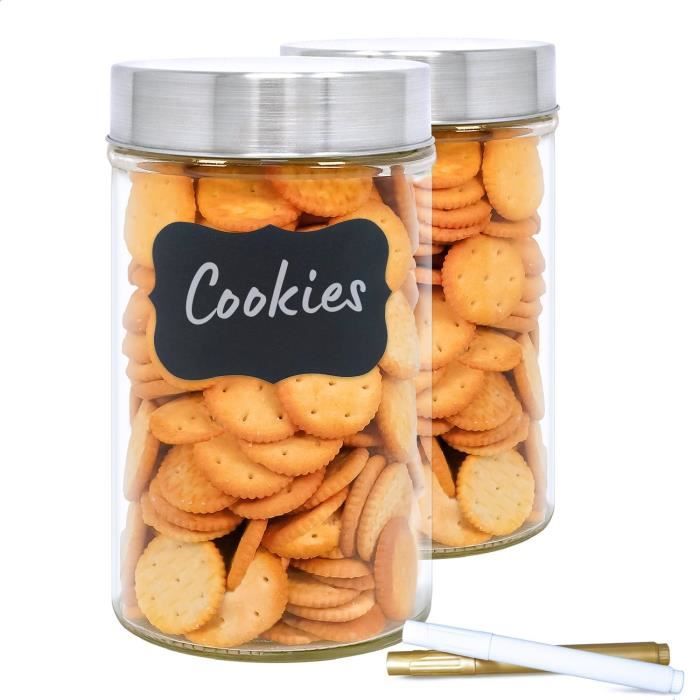 Lot de 2 Bocaux en Verre, 0,9 L (17x10 cm). Pot en Verre Borosilicate. Bocal en Verre avec ...