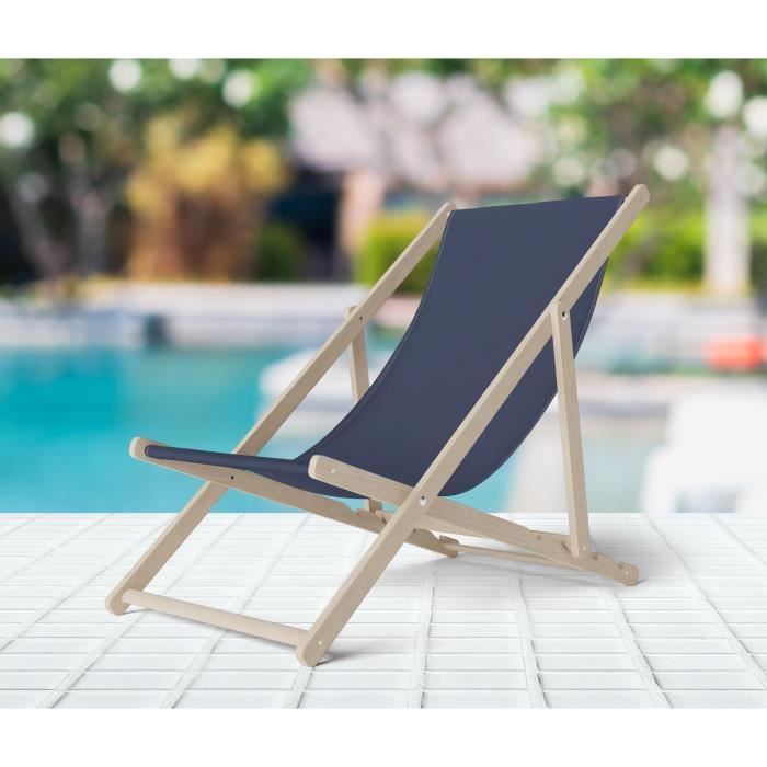 Transat - Elving - Lagun - Bois de hêtre - Marine - Pliable - Cdiscount ...