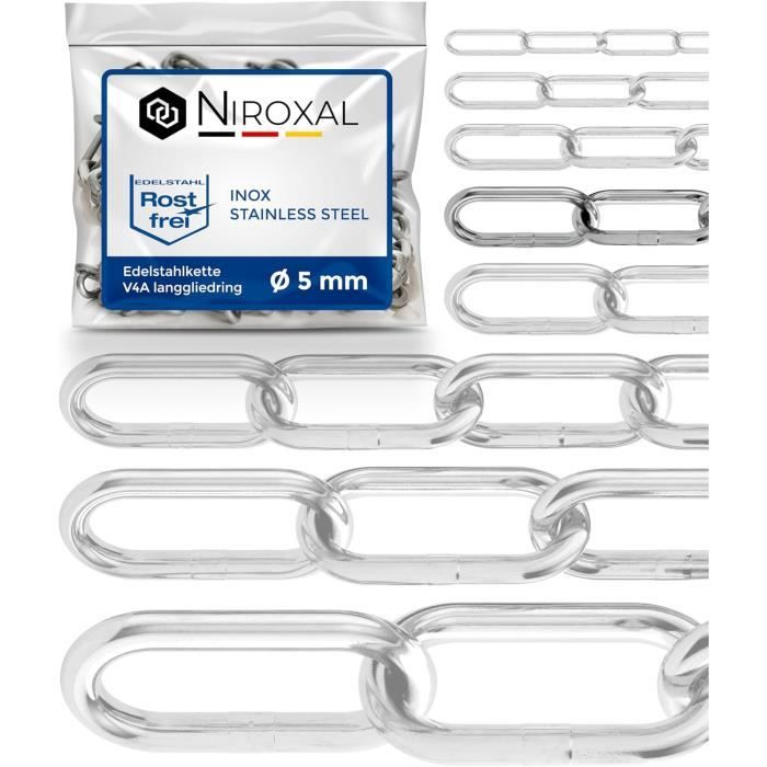25-Cm = 0,25-Mètre 5-Mm D'Épaisseur Chaîne En Acier Inoxydable V4A Lien ...