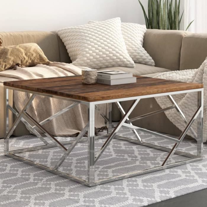 MAG Table basse argenté inox et bois de mélèze massif 7029686152455 ...