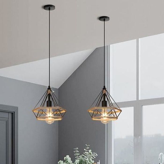 Yowei 2x Lustre Rétro Lustre Industriel Léger Corde De Chanvre Noir ...