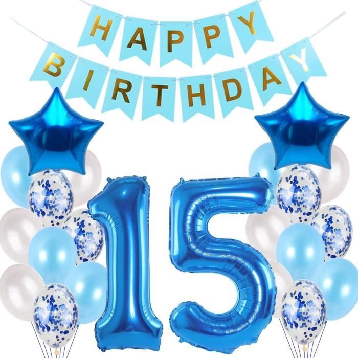 Ballons 15 Anniversaire Décoration Garçon Bleu 15 Ans Décoration ...