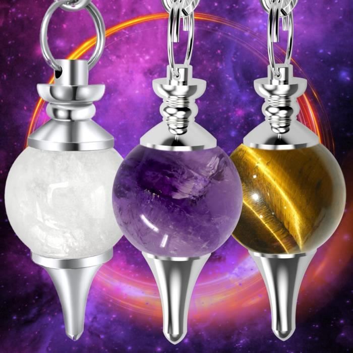 Pendule divinatoire de Radiesthésie en Améthyste, Cristal de Roche et ... Pendule divinatoire de Radiesthésie en Améthyste, Cristal de Roche et ...