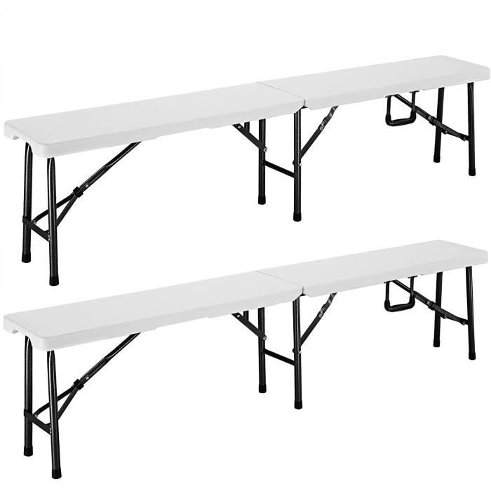 2X Bancs Pliables en Plastique Blanc 180cm Banc Pliable Camping Jardin ...
