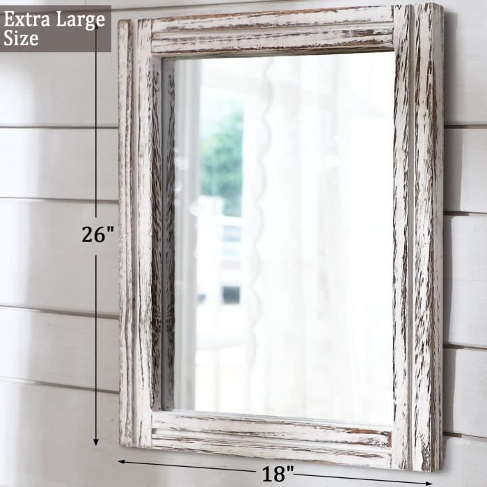 Grand Miroir Mural 65X45Cm Miroir Rustique En Bois Rectangle Miroir ...