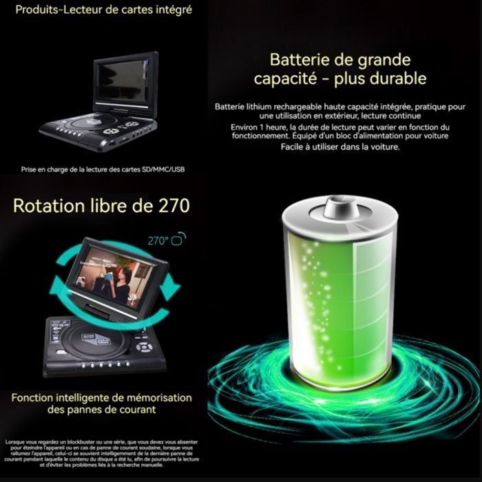 A Lecteur DVD 12V Écran HD de 7 pouces Mini-téléviseur/mini-lecteur CD ...