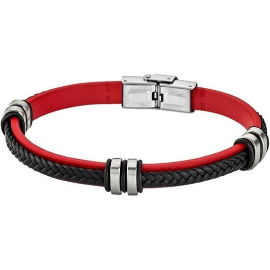 Bracelet Homme Cuir et Acier - Rouge et Noir[O124] - Achat / Vente ...