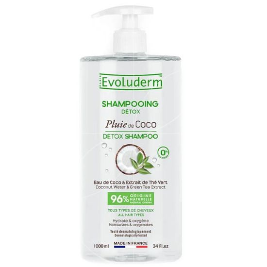 EVOLUDERM - Shampoing Détox Pluie de Coco - 1000ml - 96% d'Ingrédients ...
