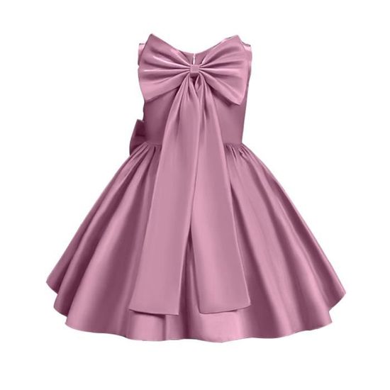Fille Col rond Robes en Satinées Plissé Robe Fête avec nœud papillon ...