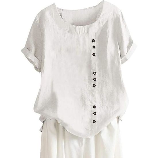 Chemise Lin Femme, Bouton Oversize Casual Respirant Lin Blouse Coton ...