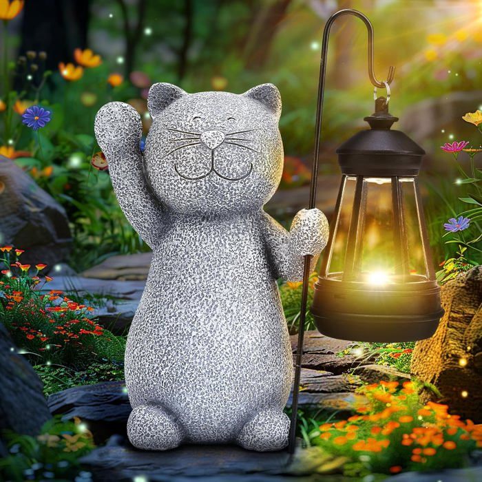 Statue de Jardin Exterieur d'Chaton, Deco Sculptures Solaire Lampe Chat ...