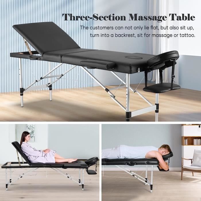 Table De Massage Pliante En Aluminium Lit De Massage Portable 3 Zones