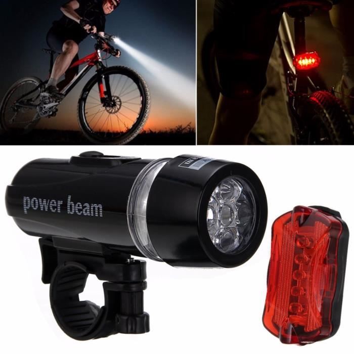 Eclairage pour Vélo VTT Lampe Avant 5-LED Noir + Feu Arrière Papillon ...