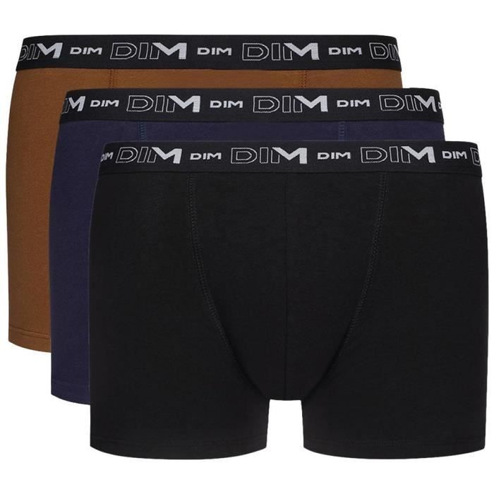 DIM Lot de 3 Boxers Homme Coton STRETCH Noir Bleu Denim Marron Noir ...