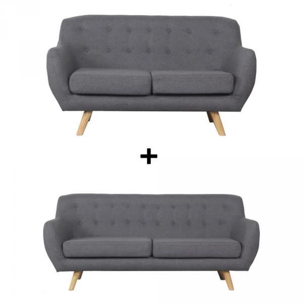 Ensemble de canapés scandinaves 3 + 2 Places en TISSU gris Anthracite ...