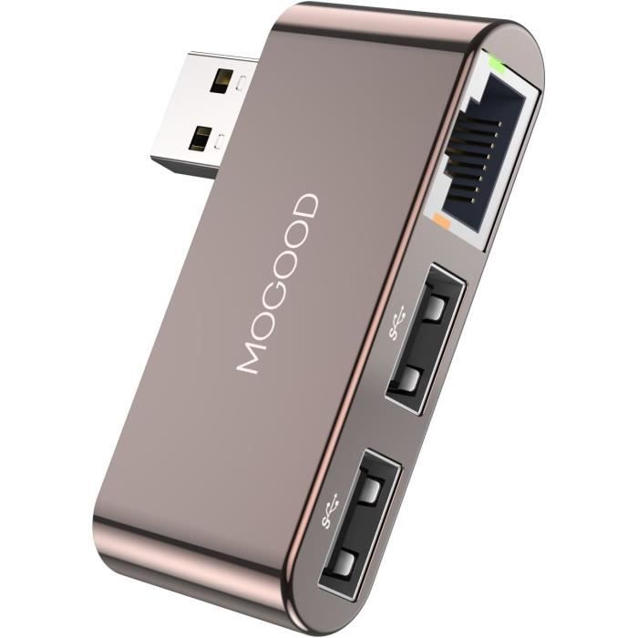 USB to Ethernet Hub, 2 Ports USB 2.0 hub avec RJ45 100-10Mbps Ethernet ...