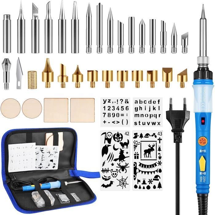 MHSolder 60W Fer à Souder Avec interrupteur, 40 in 1 Kit de Pyrogravure, Température 200°C-450°C ...