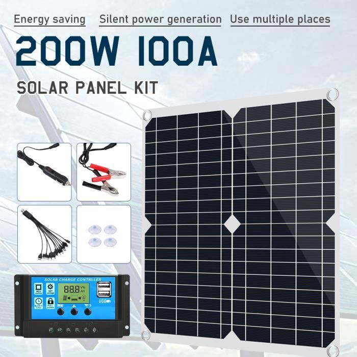 Panneau Solaire 200W+Contrôleur de charge 100A,Monocristallin Panneau Solaire Souple,pour ...