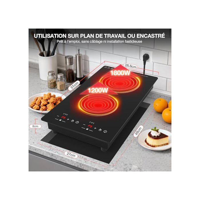 Plaque à induction - GTKZW - 2 feux 3000W (1800+1200W) - 30 cm ...