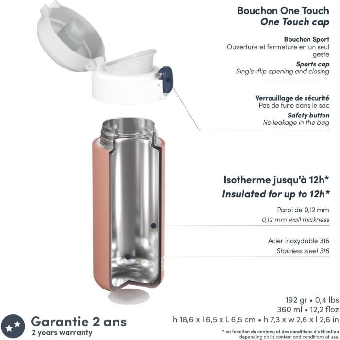 Gourde Isotherme Mb Pop Rose Moka - 360Ml - Garde Au Chaud-Froid Jusqu ...