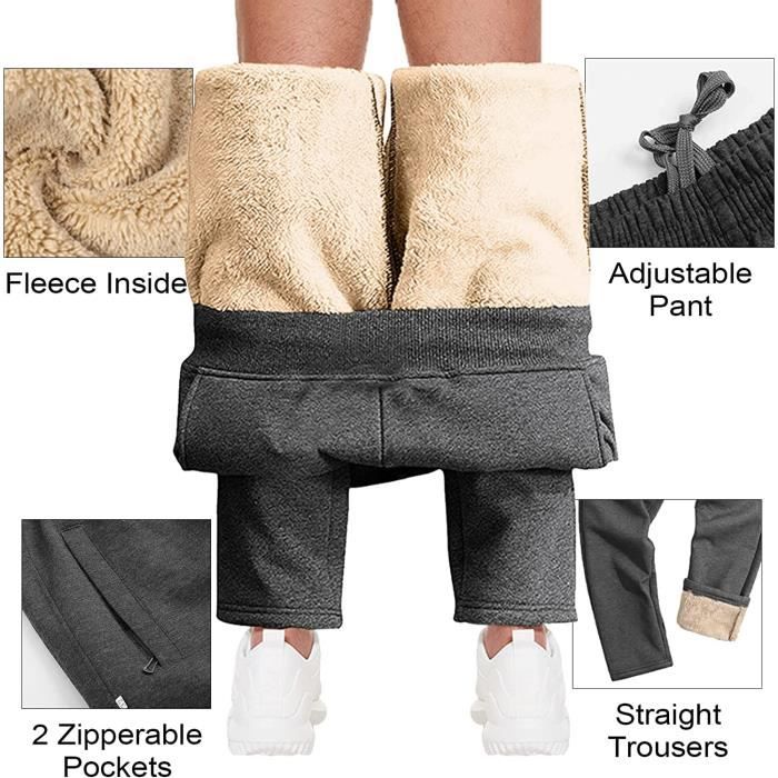 Pantalon de Jogging Homme Pants Doublure Polaire Ultra Chaud Coton de ...