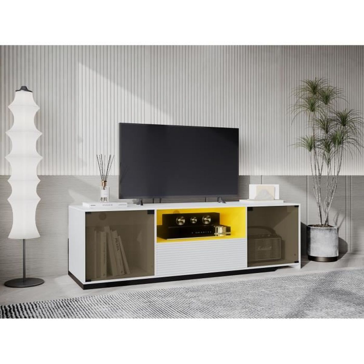 Meuble TV long éclairage LED et design coulissant pour téléviseur 60 ...
