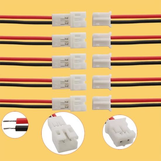 5Pairs -5-10-20 paires de connecteurs JST PH 2.0 à 2 broches de 20CM, fiche mâle vers Jack ...
