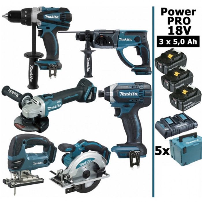 Pack Makita Power PRO 6 outils 18V: DDF458 + DHR202 + DGA504 + DTD152 ...