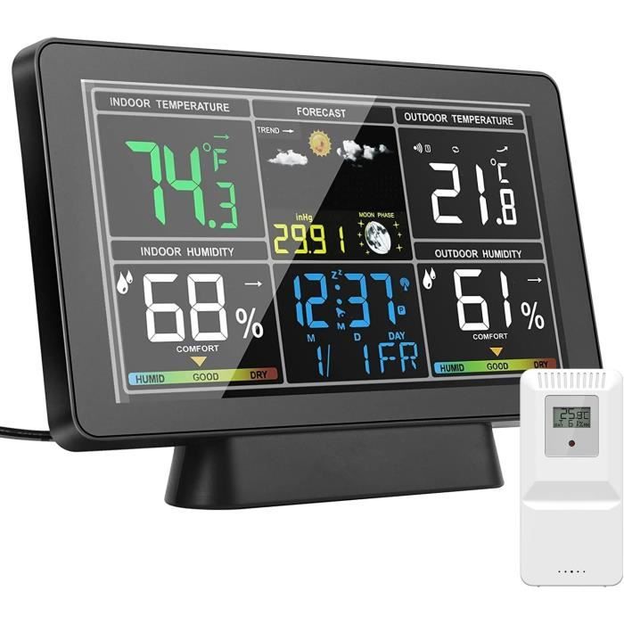 Station Météo Sans Fil Intérieur Extérieur – Thermomètre Hygromètre Numérique Avec Grand Écran ...