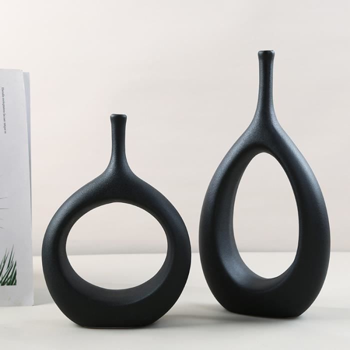 Vase Décoratif - [Z8] - Style Minimaliste Géométrique - Noir - 16x23 ...
