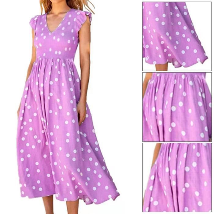 ROBE Robe dété Dot Imprimer Contraste Contraste Couleur Vol Vol V Robe ...