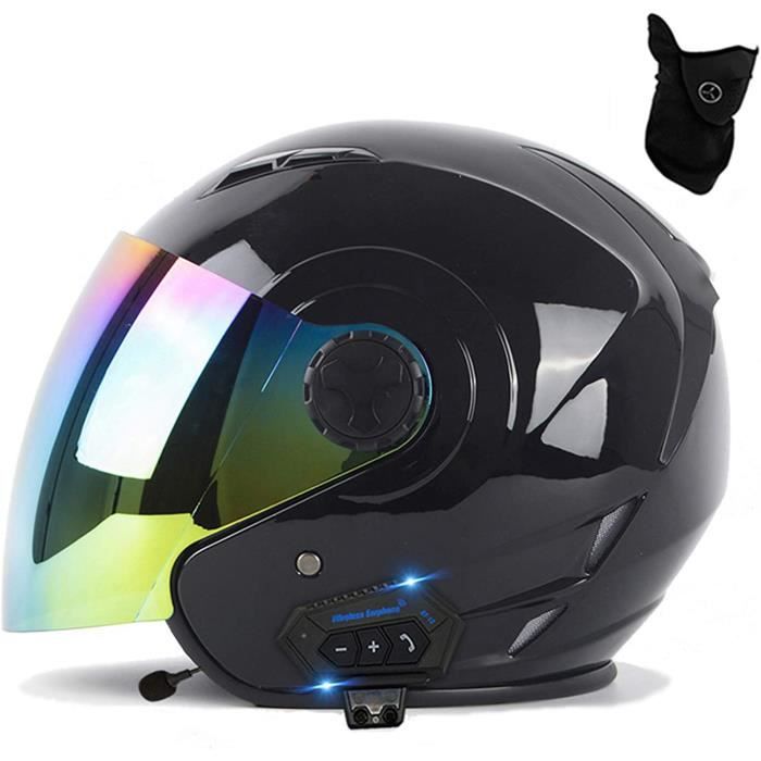 Casque Moto avec écouteur Bluetooth Et écharpe Casques Jet Hommes Et ...