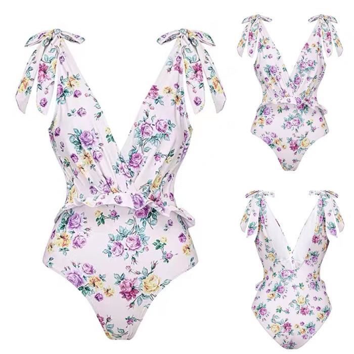 Maillot de bain sexy à col en V et à fleurs pour femmes Violet Violet - Cdiscount Prêt-à-Porter