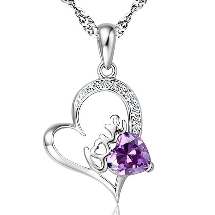 Collier - Femme - Pendentif - Coeur - Cristal - Autrichien - Violet ...