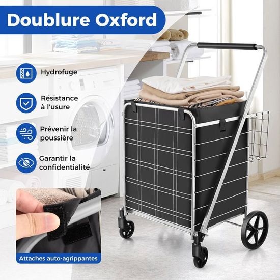 Chariot de Courses COSTWAY-2 Panier (126L)-Sac en Oxford Imperméable ...