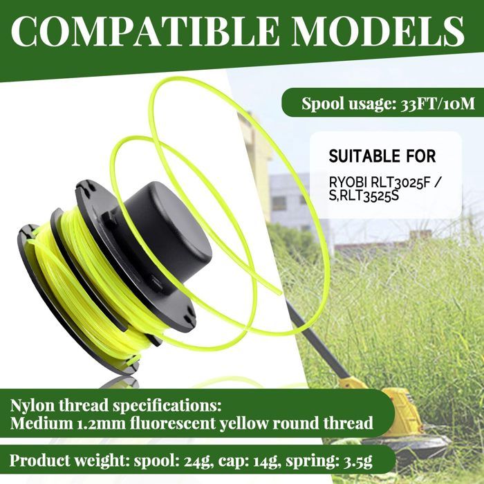 Lot de 4 bobines de fil pour Ryobi RAC119, compatible avec Ryobi RLT3025F/S, RLT3525S, bobine de ...