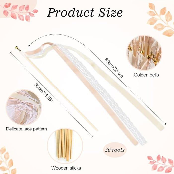 30 Pièces Baguette Ruban Champagne: Mariage Serpentin Bâton - Ruban ...