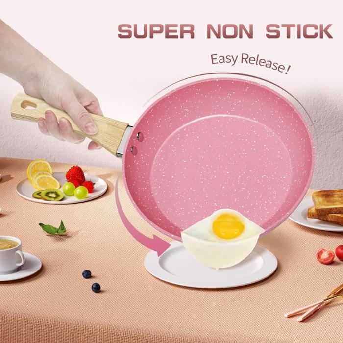 Poêle À Frire Roses 28 Cm,Poêle À Induction,Revêtement Antiadhésif En Granit,Grande Poêle À ...