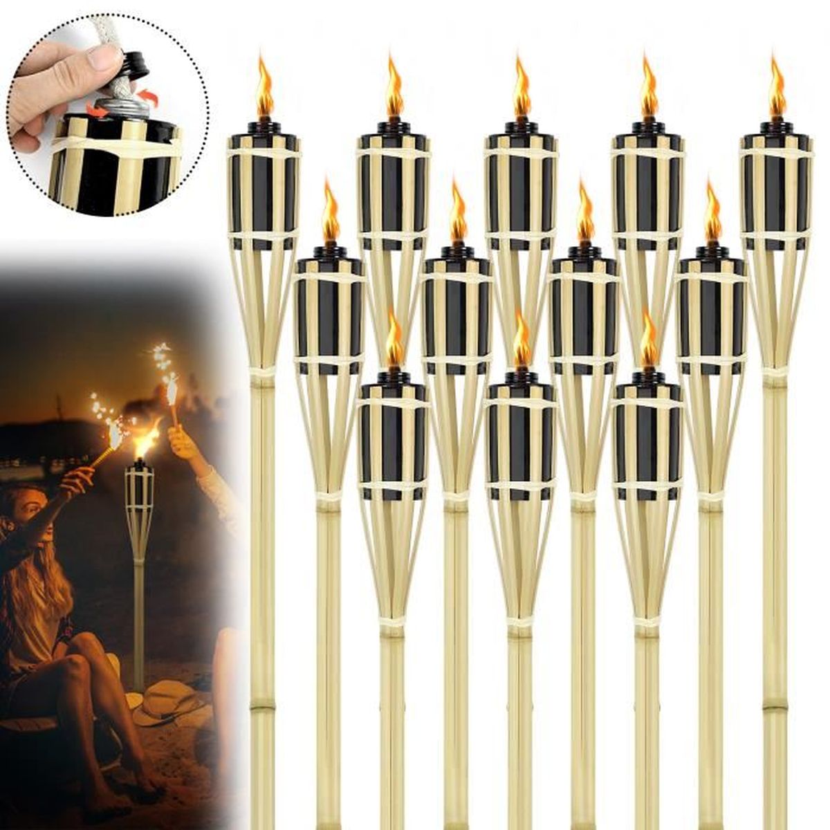 YRHOME 36 jardin torche bambou 90cm lampe torches à l'huile pour le ...