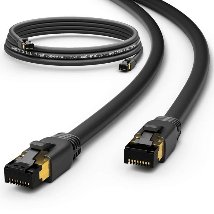 0,25m CAT 8.1 Câble réseau S/FTP LSZH Noir 40Gbits | Câble patch LAN Gigabit RJ45 mâle Ethernet ...