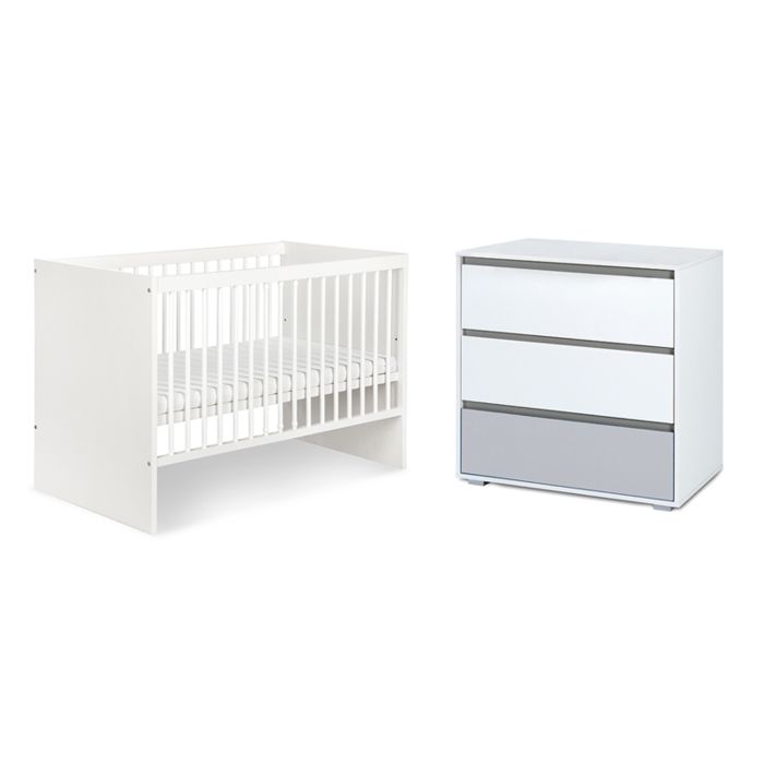 Lit - Commode Petits meubles - - 125 x 85 x 66cm - Blanc et gris ...