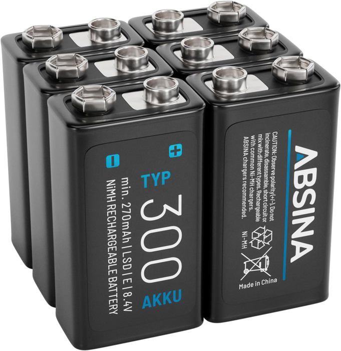 ABSINA 6X Pile 9V Rechargeable 300 à Faible Auto-Décharge - Piles 9V ...