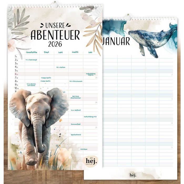 Calendrier familial mural - ZSONIX - 5 colonnes - 42x24 cm - Design ...